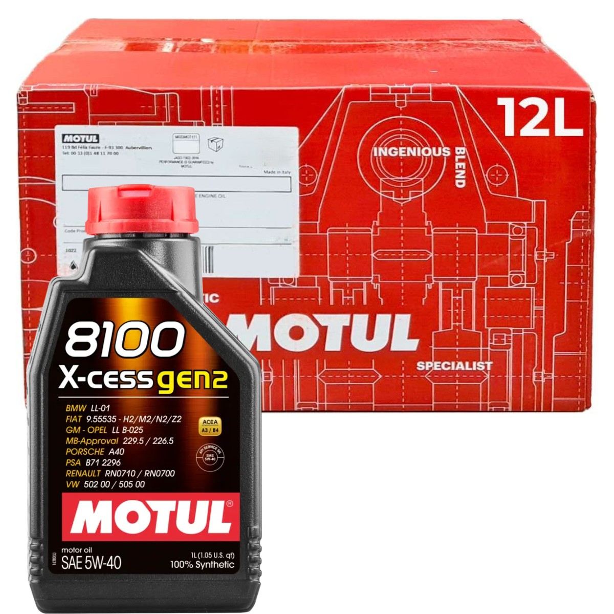 Motul 8100 X-CESS GEN2 5W-40 - 12L Oil BOX - 109774^12 | MotoRacingShop.com